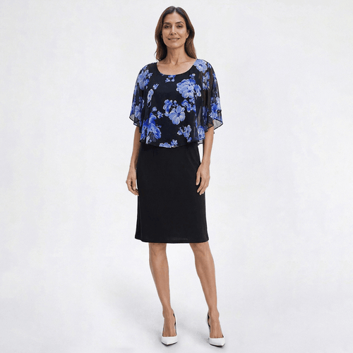 Click here for Womens Connected Apparel Floral Poncho Sheath Dres... prices